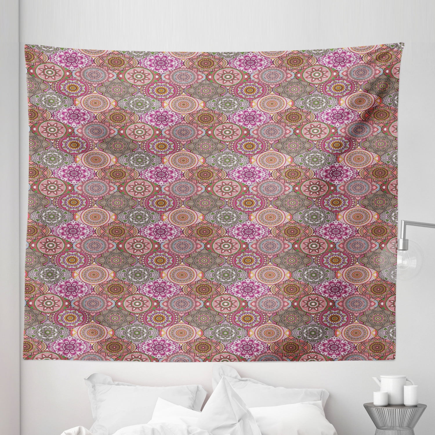 Moroccan Tapestry, Oval Shapes Waves Curves with Lively Colored Nature ...