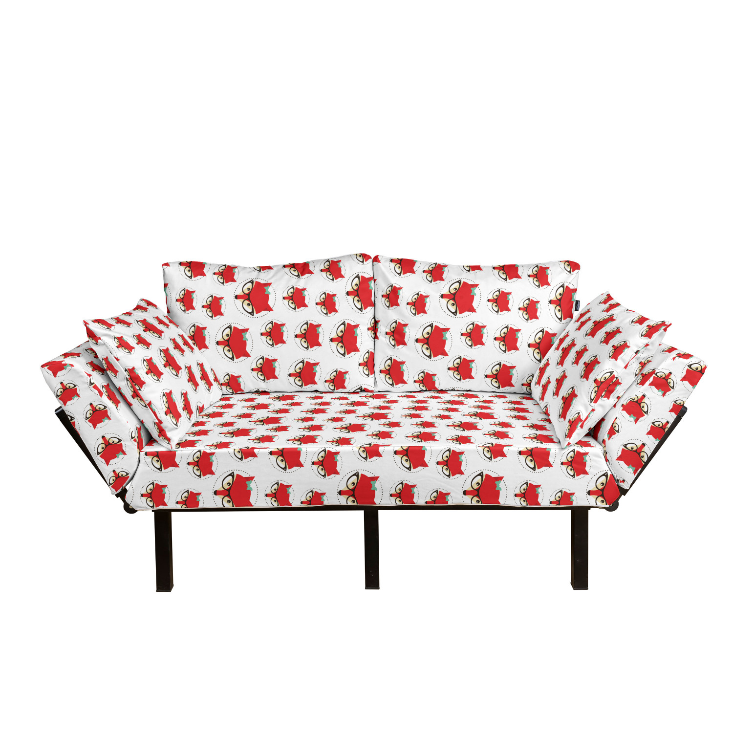 Fox Futon Couch, Cartoon Hipster Lady Glasses and Buckle Inside a ...