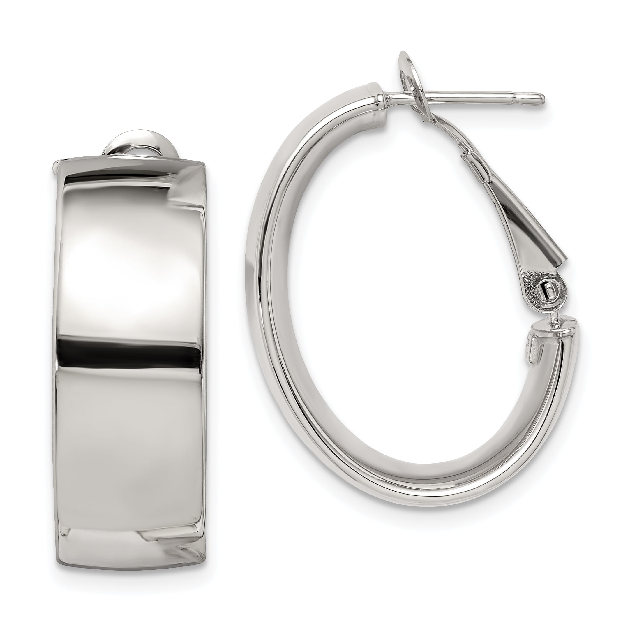 925 Sterling Silver Polished Omega Back Hoop Earrings - Walmart.com
