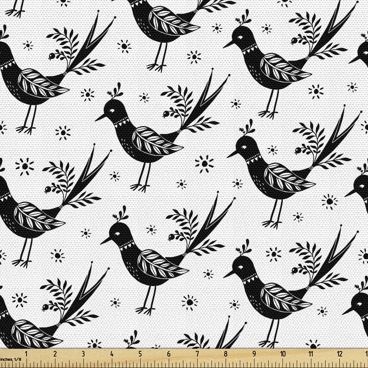 Folk Fabric by the Yard Upholstery, Monotone Interpretation of Ornate ...