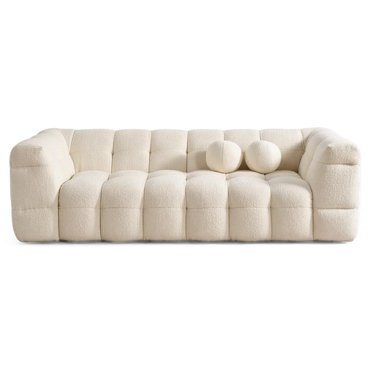 Perten Japandi Mid-Century Ivory Bumble Fabric Sofa for Living Room ...
