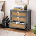 Hearthora 3-Drawer Rattan Storage Cabinet, Gray MDF Chest for Bedroom ...