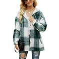 MOSHU Women's Flannel Plaid Shacket Jacket with Hood and Pocket, Button ...