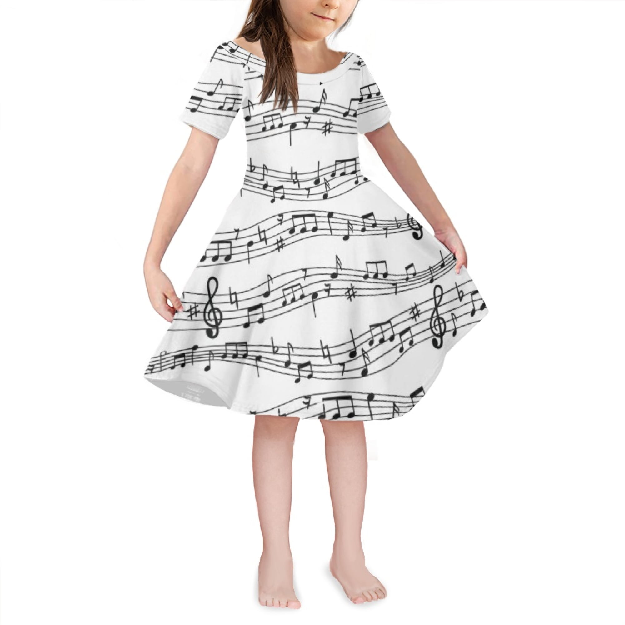 NETILGEN Music Notes Pattern Little Girl Dresses with Short Sleeves ...