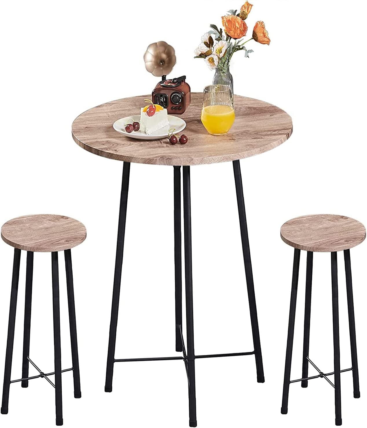 GUAIPOU Small Bar Table and Chairs, Round Bistro Sets with 2 barstools ...