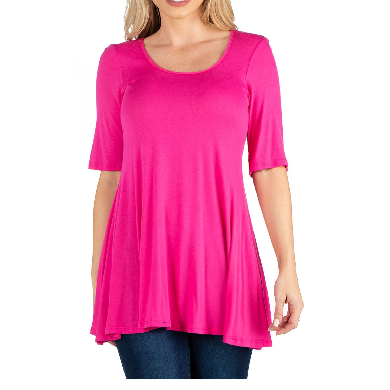 24seven Comfort Apparel Elbow Sleeve Swing Tunic Top For Women ...