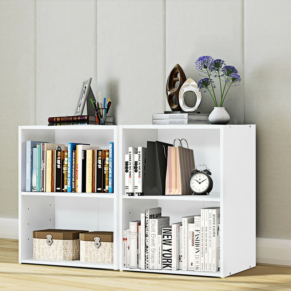 Gymax 2PCS 2 Tier Open Shelf Night Stand End Table Sofa Side Storage ...