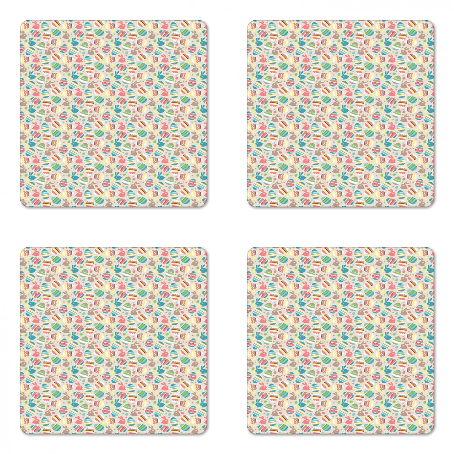 Easter Coaster Set of 4, Cartoon Style Holiday Celebration Elements ...