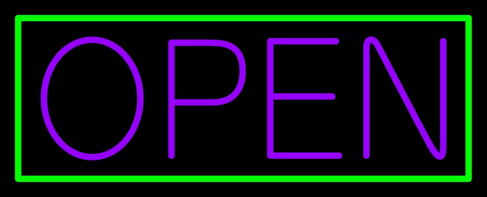 Purple Open With Green Border LED Neon Sign 10 x 24 - inches, Black ...