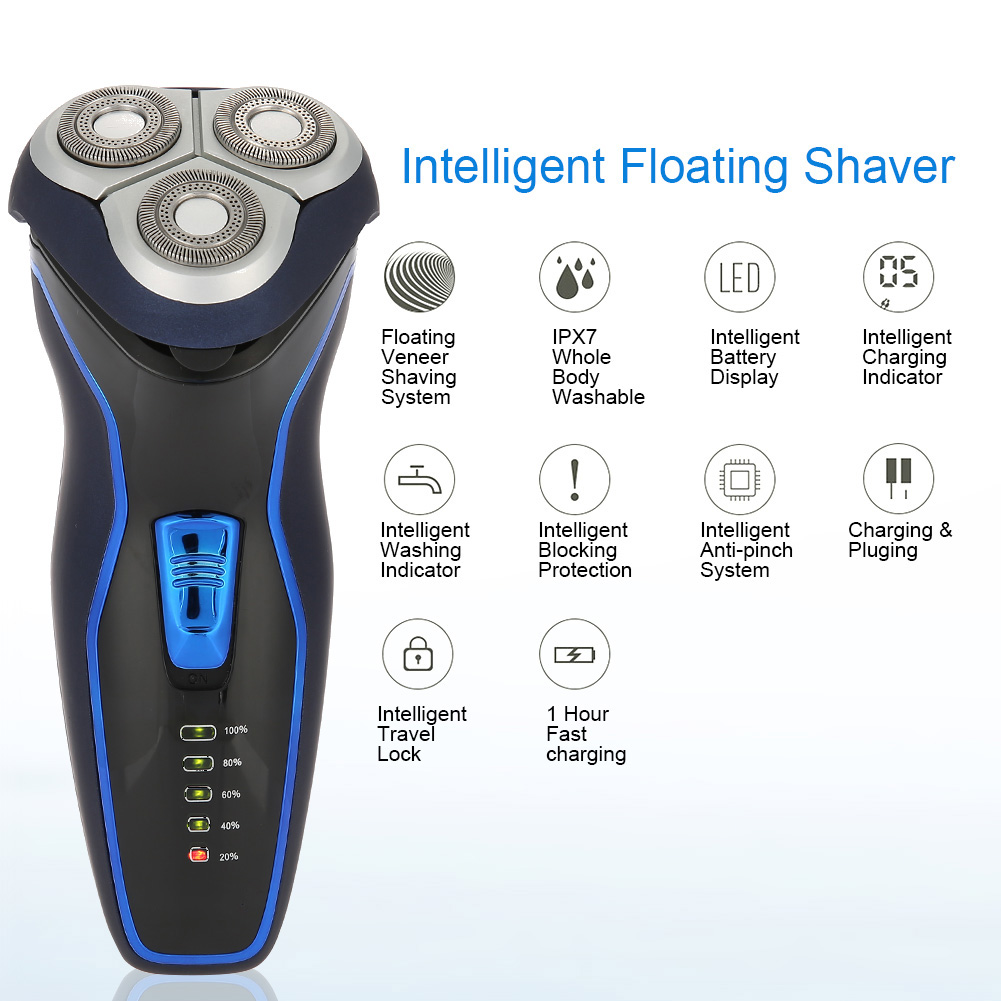Qiilu Intelligent Floating Shaver Rechargeable Washable Men's Shaver ...