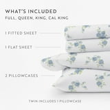 Light Blue Rose Bunch 4 Piece 100% Cotton Flannel Deep Pocket Sheet Set ...