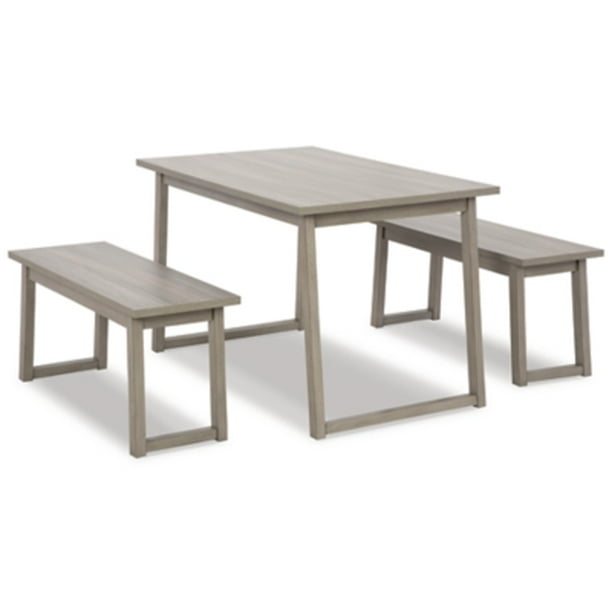 Signature Design by Ashley Loratti Casual Rectangle Dining Table and 2 Benches, Set of 3, Gray ...