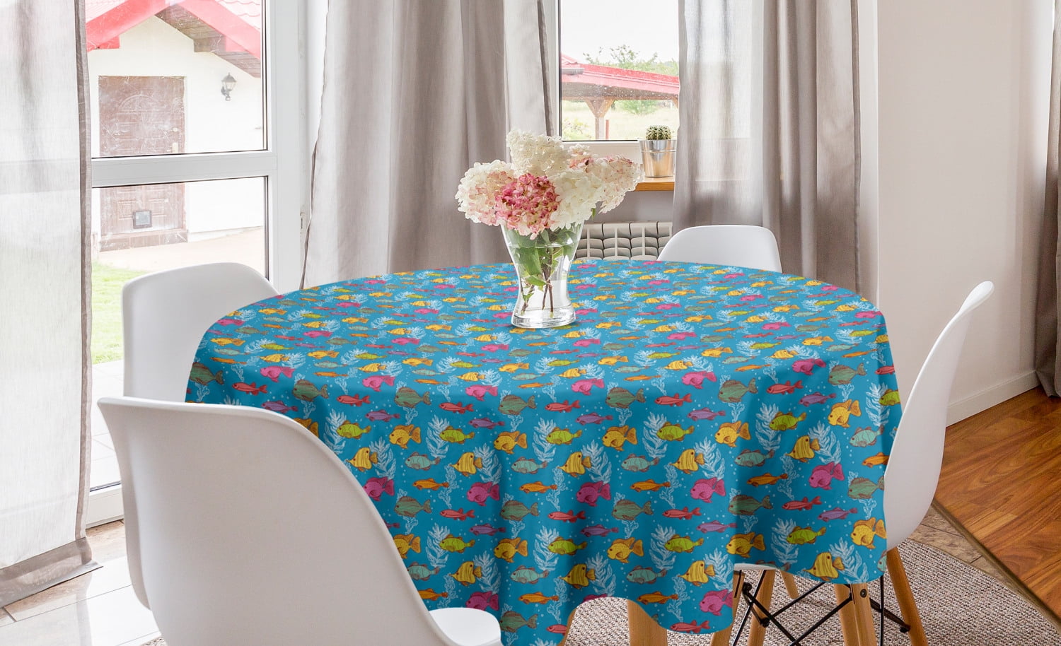 Underwater Round Tablecloth, Exotic Ocean Fishes Aquarium Seaweeds ...