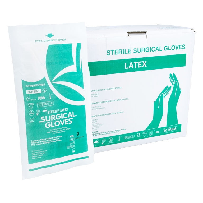 AHS Sterile Latex Surgeon/Surgical Gloves, Size 9, Powder-Free, 50 Pairs/Box - Walmart.com