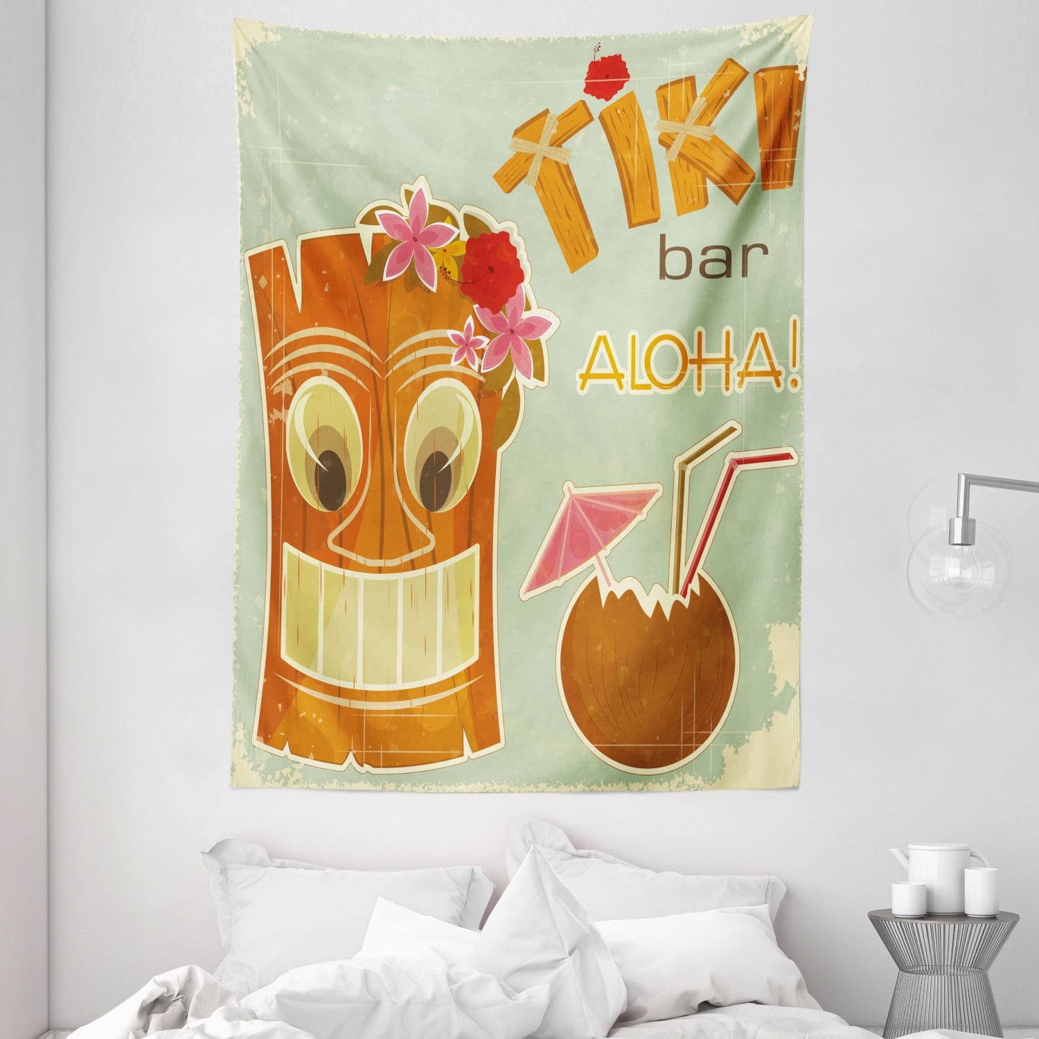 Tiki Bar Tapestry, Invitation to Tiki Bar Old Fashion Display Coconut ...