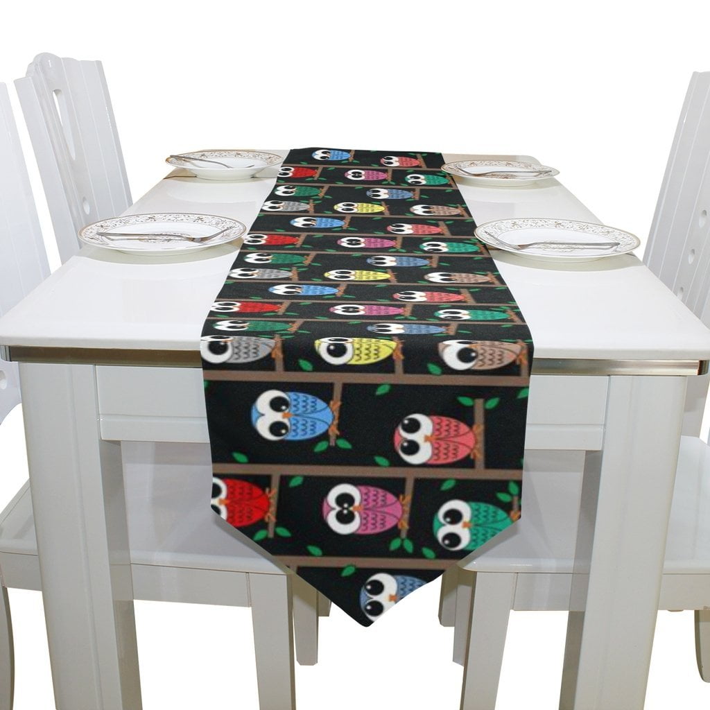 POPCreation Cute Owls Table Runner 13x70 Inches Black Table Top ...