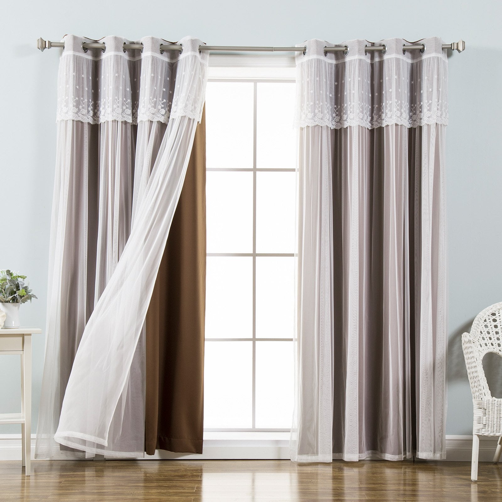Best Home Fashion Mix & Match Tulle Blackout Curtain With Attached ...