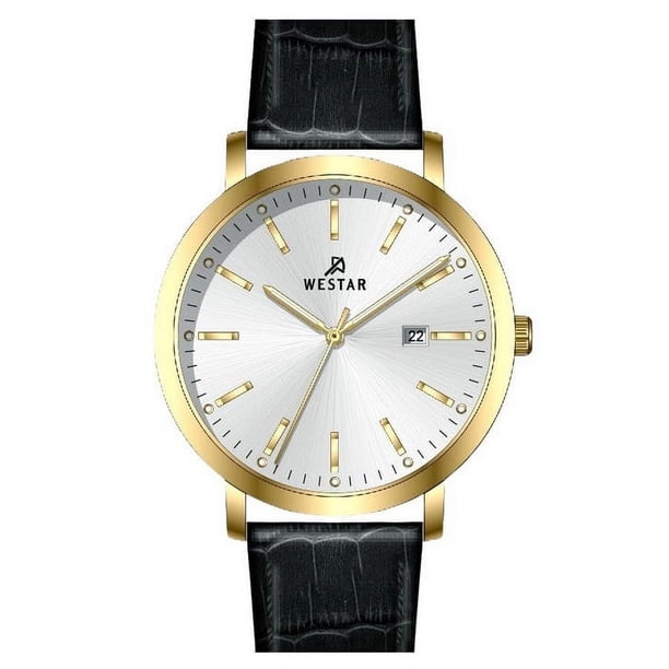 Westar Profile Leather Strap Silver Dial Quartz 50216GPN107 Men's Watch ...