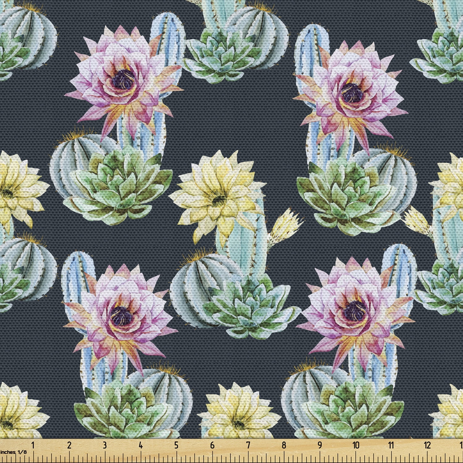 Cactus Upholstery Fabric by the Yard, Foliage Pattern with Watercolor ...