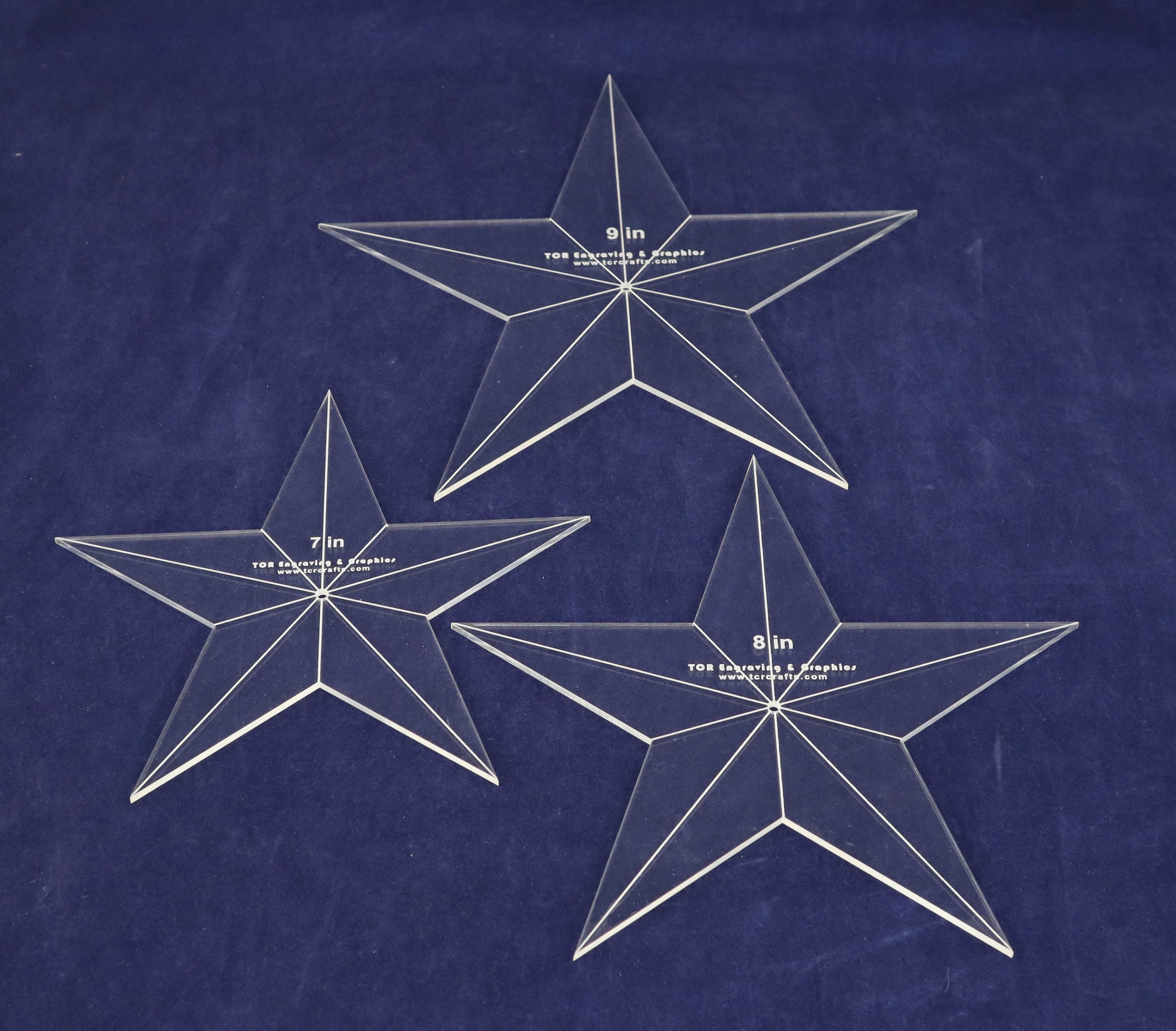 Star Template 3 Piece Set. 7, 8, 9 Inches - Clear 1/8 Inch Thick w ...