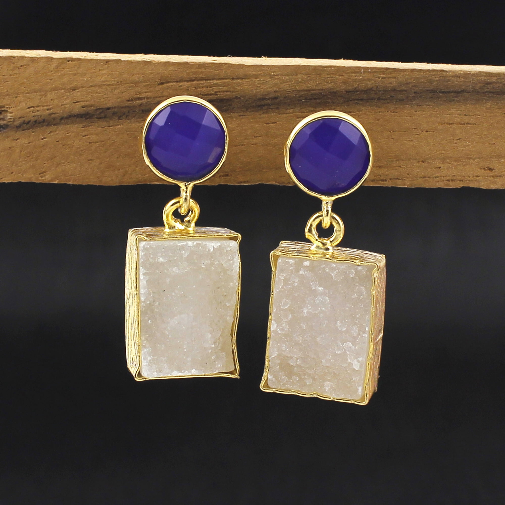 Gold Plated Jewelry, Stud Earring For Women, Double Gemstone Earring ...