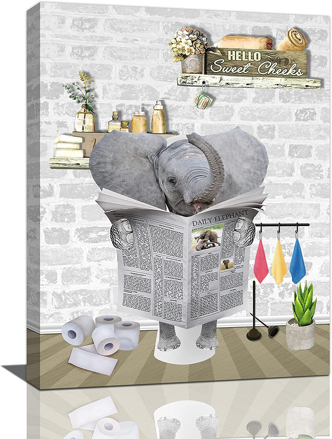 Funny Bathroom Wall Art Cute Elephant on Toilet Pictures for Wall ...