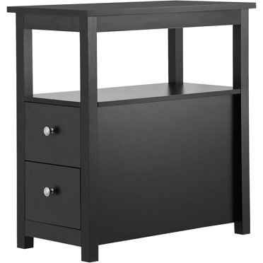 HomGarden 2 Drawers Wood End Table W/Charging Station & USB Ports ...