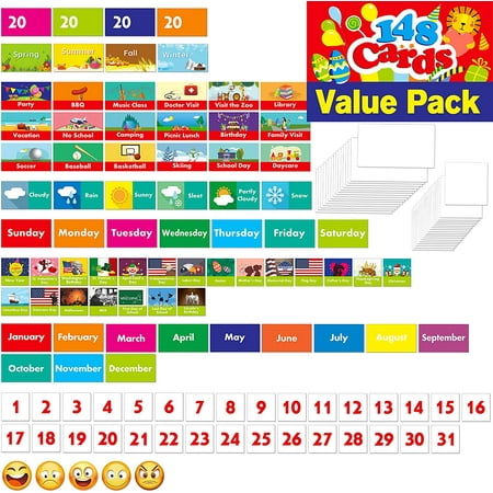 Black Calendar and Weather Pocket Chart with 148 Cards,(108 Illustrated ...