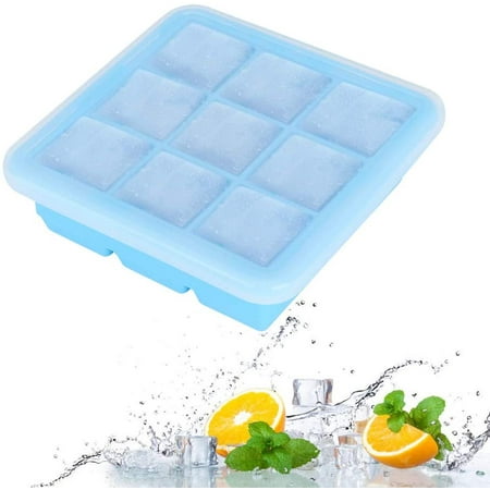 Large Ice Cubes Trays 9 Grid DIY Silicone Ice Mold Ice Box Holder Ice ...