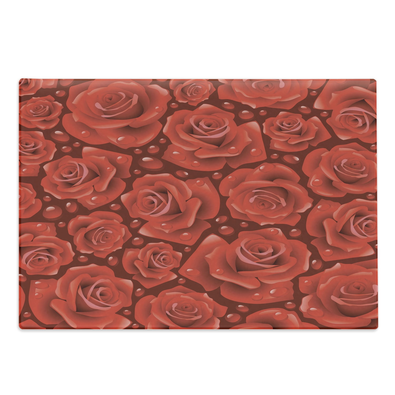 Rose Cutting Board, Vivid Red Roses Rain Water Drops Graphic Dewy ...