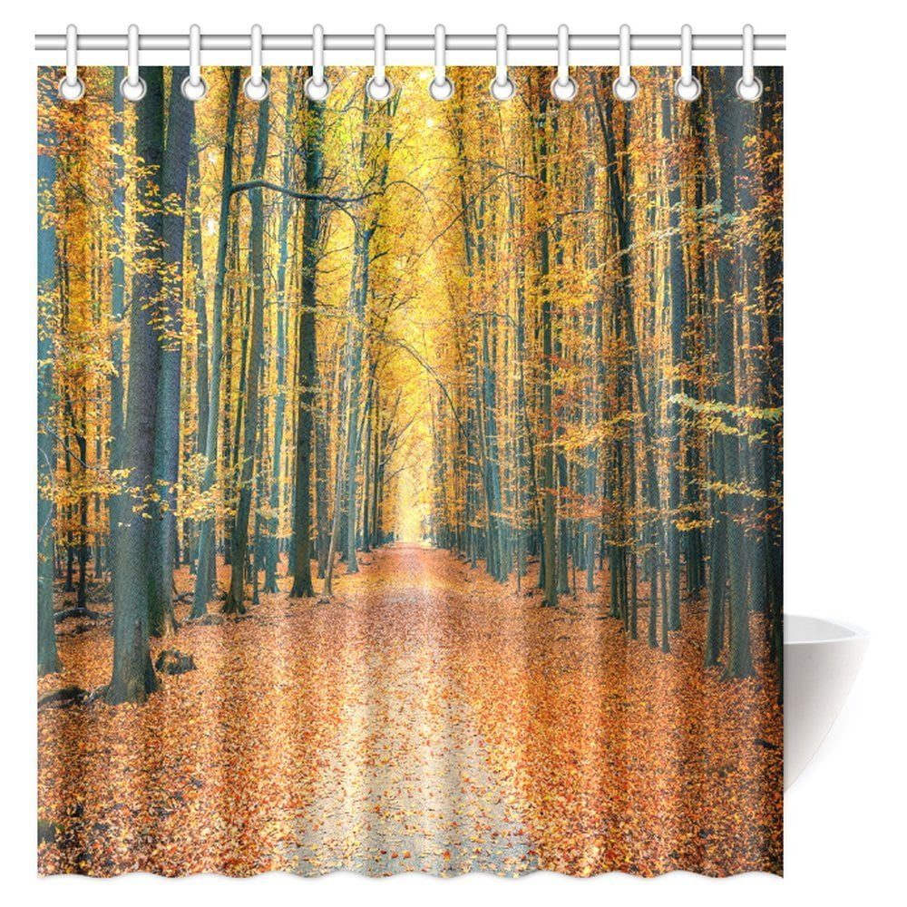 Mypop Fall Trees Shower Curtain Nature Theme Bright Autumn Forest A