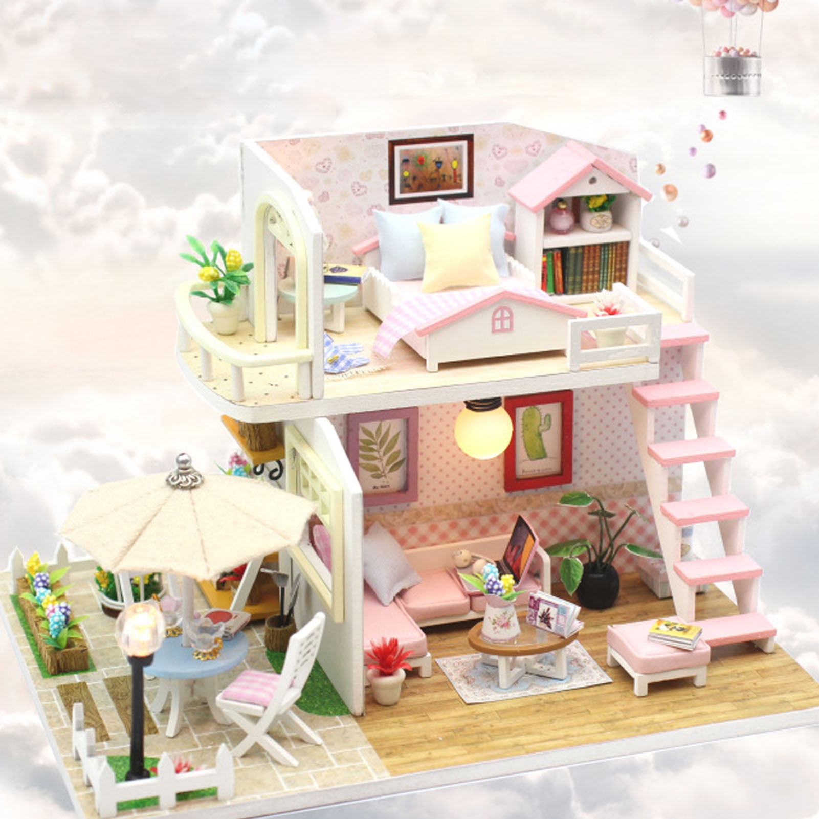 Generic DIY Dollhouse Kits with Accessories Furniture Miniature House Decorations Paper Wooden Dollhouse Kit Romantic Artwork Gift Paper Wooden Hut