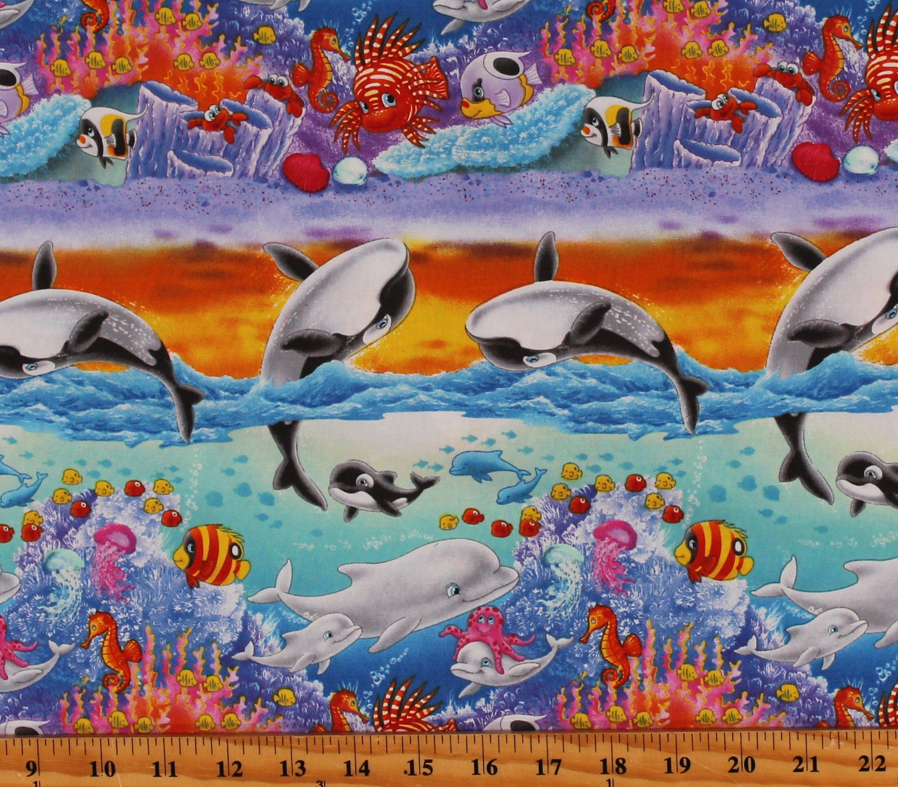 Cotton Dolphins Whales Starfishes Fishes Coral Ocean Crabs Landscape ...