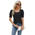 Angala Ladies Tees Square Neck Short Sleeve Solid Color Blouse Summer ...