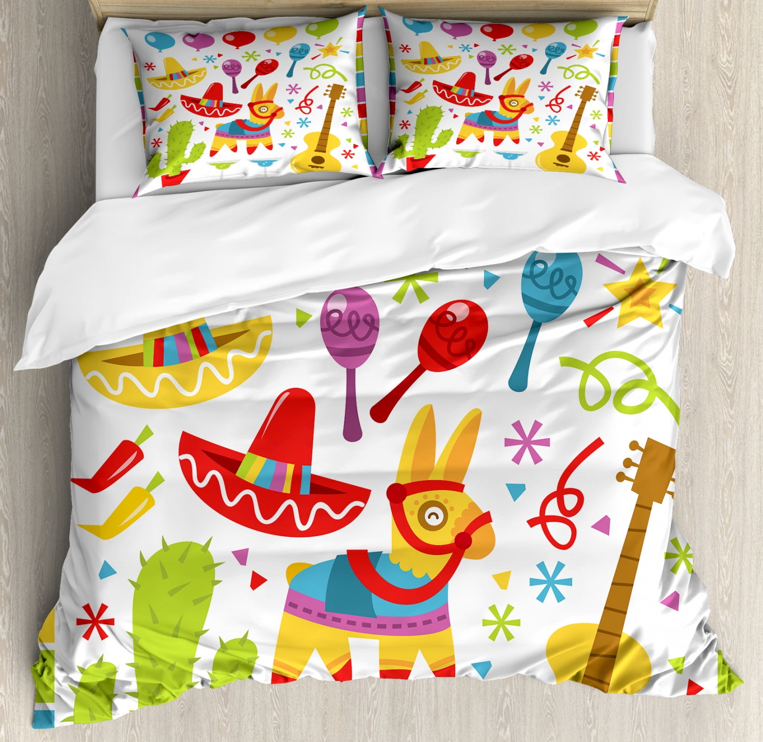 Fiesta Duvet Cover Set King Size, Mexican Party Pattern Cactus Sombrero ...