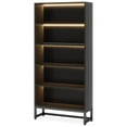 KIOOTTO LED Lit Bookshelf, 71" 5-Tier Black Bookcase with Integrated ...