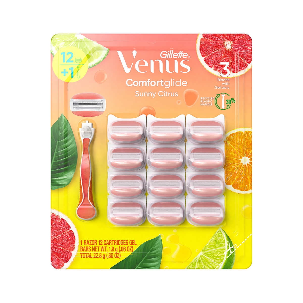 Gillette Venus Comfort Glide Sunny Citrus, 1 Razor + 12 Cartridges Gel ...