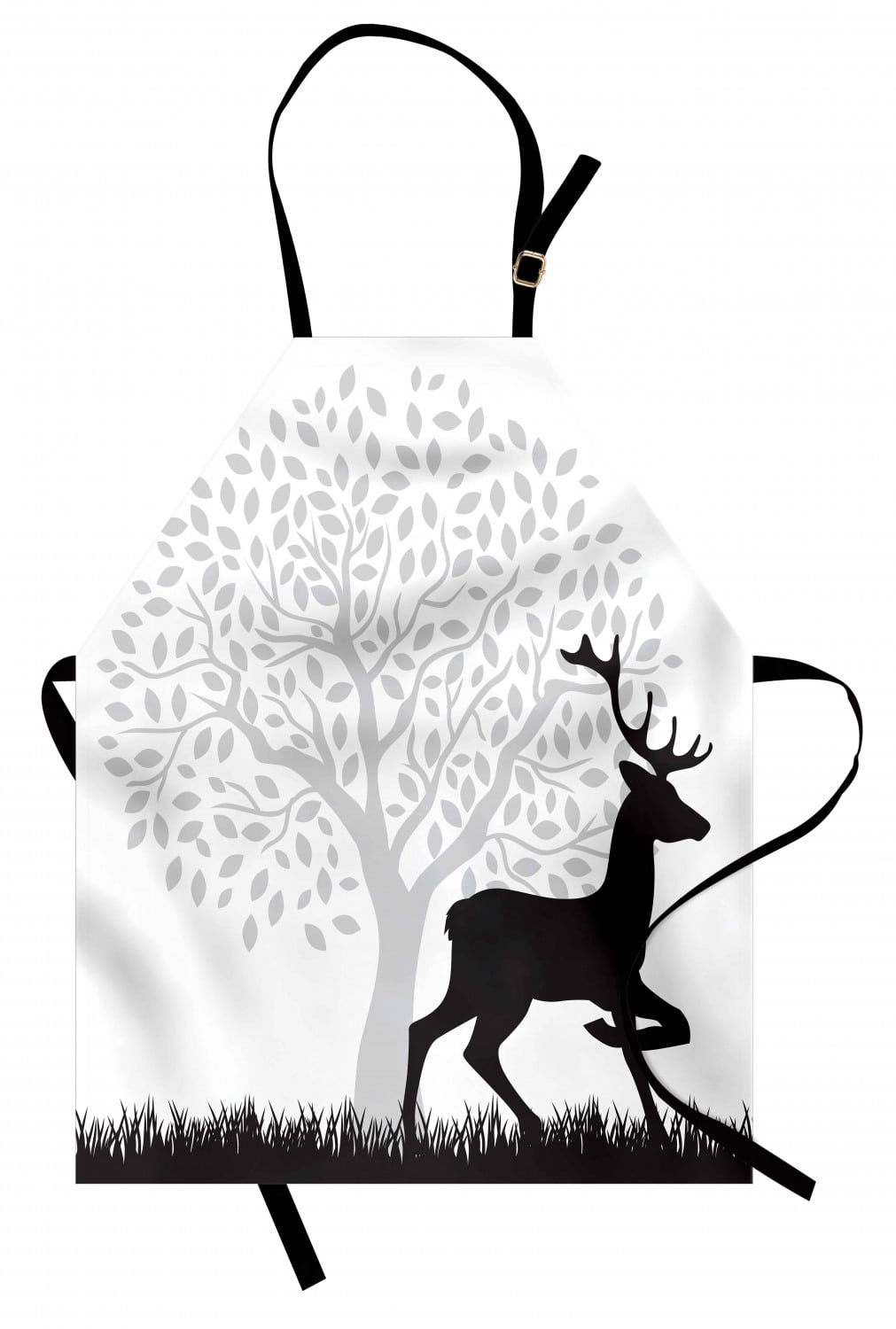 Deer Hunting Apron, Gracious Wild Animal with Horns Tree Silhouette ...