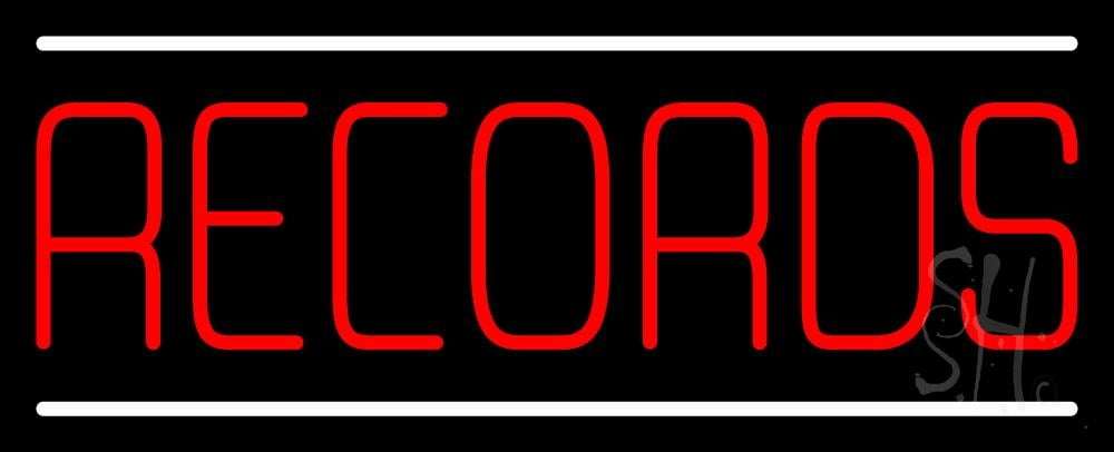 Red Records White Line LED Neon Sign 10" Tall x 24" Wide - inches Black ...