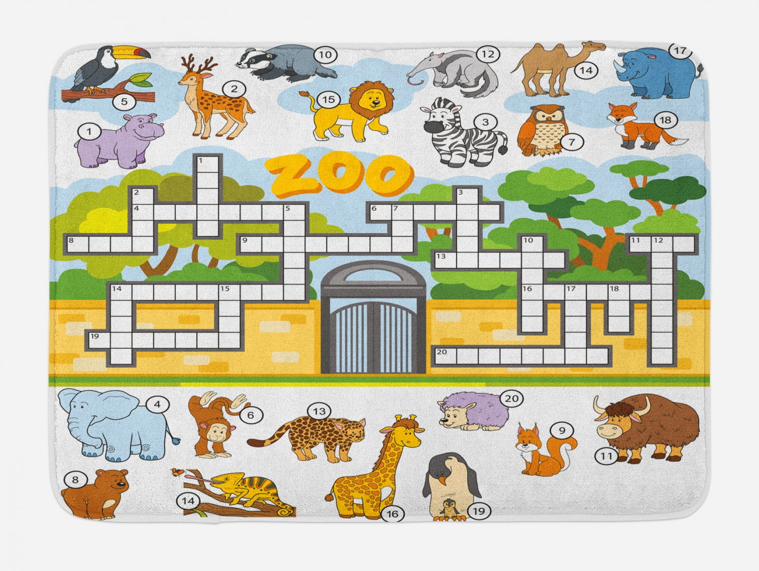 Word Search Puzzle Bath Mat, Zoo Themed Education Game with Different ...