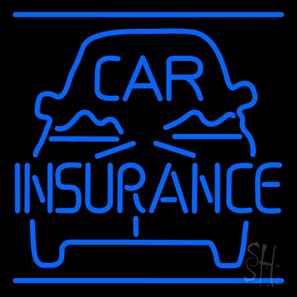 Blue Car Insurance Logo LED Neon Sign 24 x 24 - inches, Black Square ...