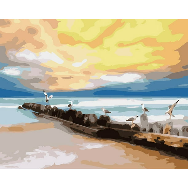 DIY Oil Painting Sky Natural landscape Water Ecoregion Cloud Coastal ...