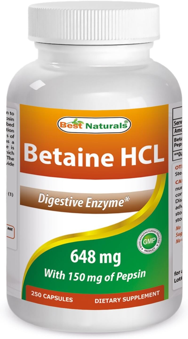 Best Naturals | Betaine HCL, 648 mg, 250 Caps | Betaina, 250 Cápsulas ...