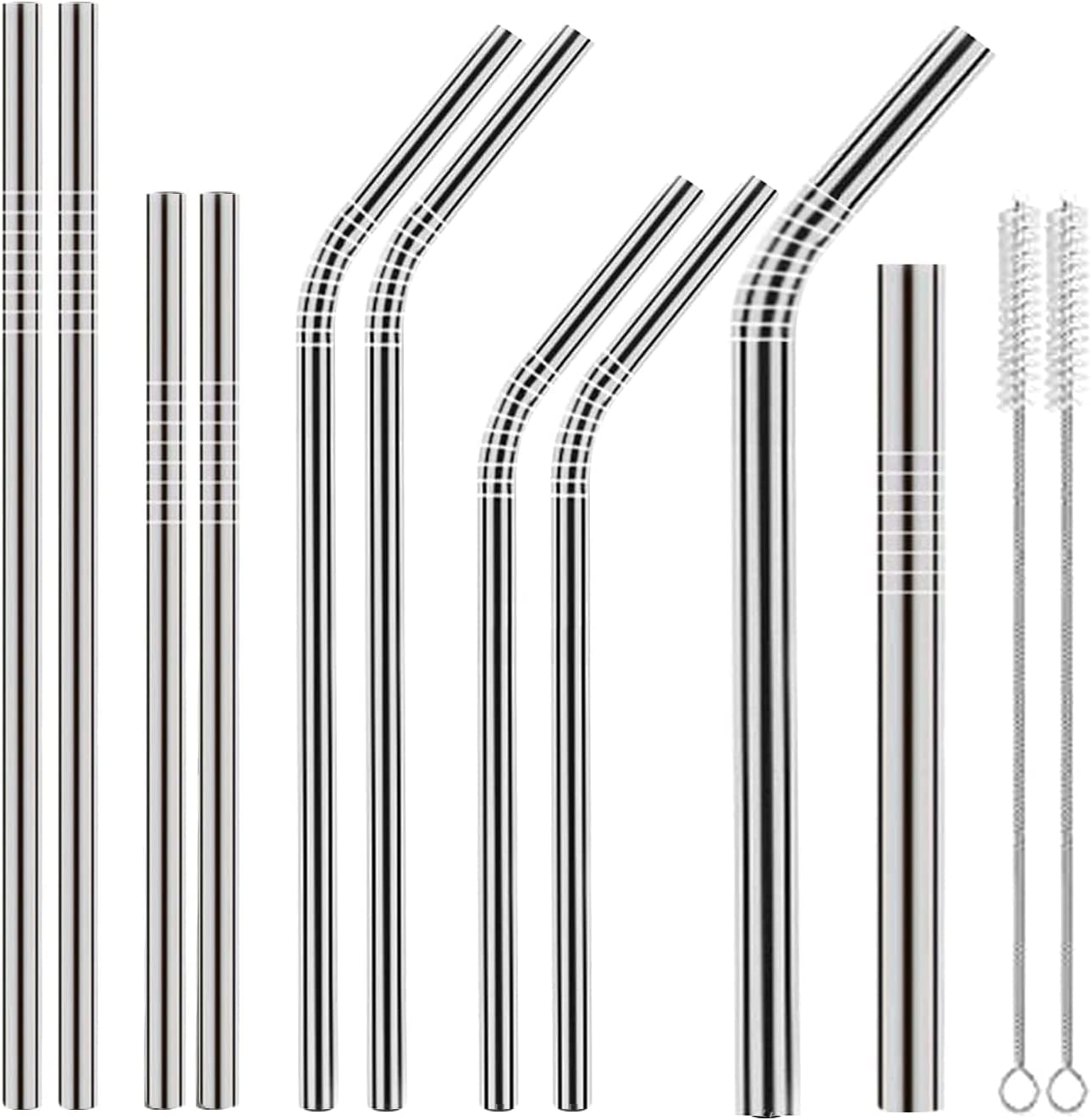 12 Piece Set Reusable Stainless Steel Straws 10.5 Inch 8.5 Inch ...