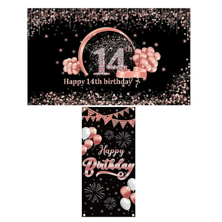 14th Birthday Banner Backdrop Decorations for Girls, Rose Gold Happy 14 ...