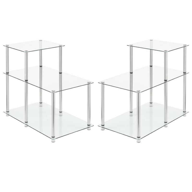 Home Square Designs2Go Three-Tier Clear Glass End Table - Set of 2 ...