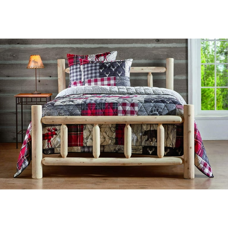Cedar Log Queen Bed with Headboard and Footboard Rustic Natural Unfinished Wooden Bed Frames