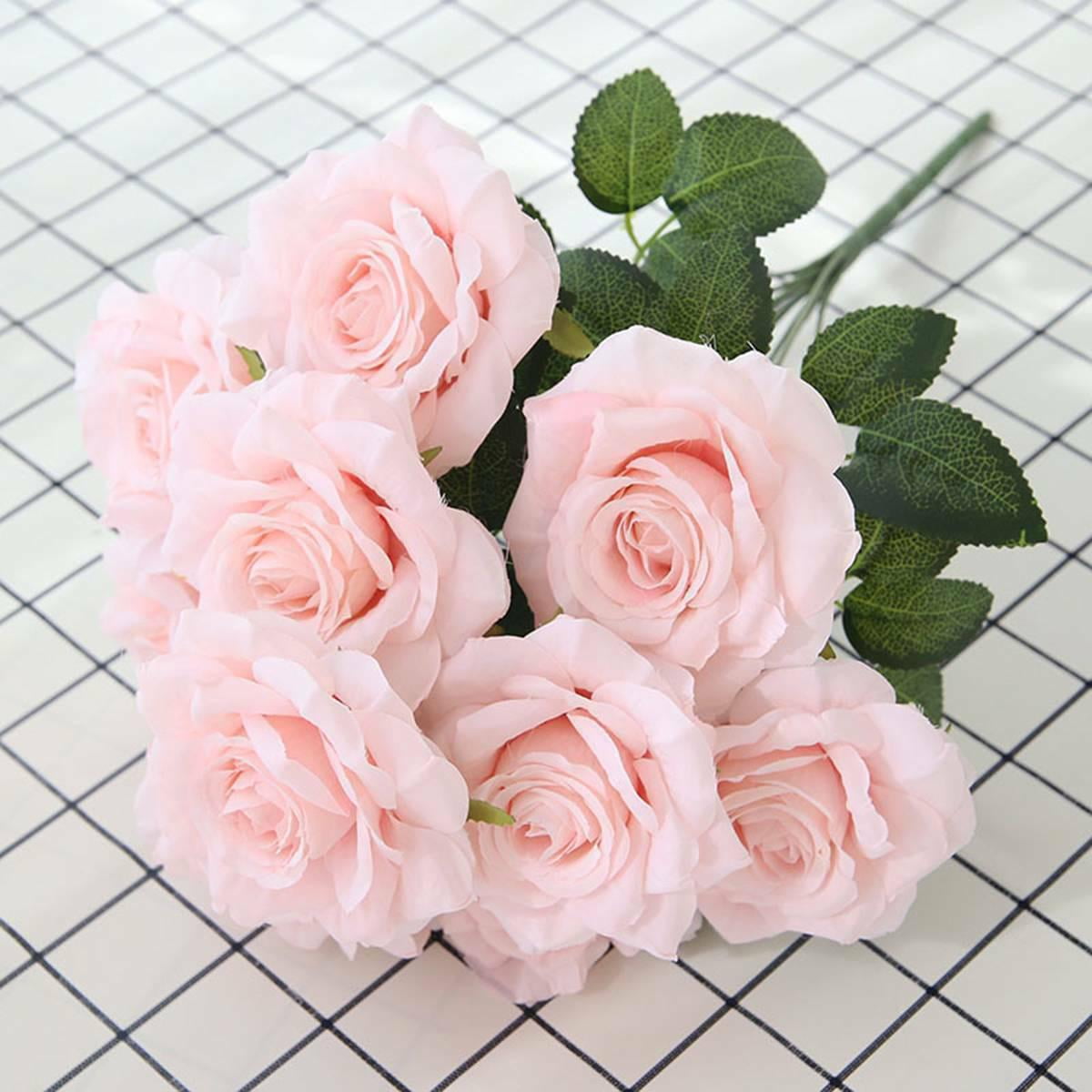 10 Heads Silk Rose Artificial Flowers Bunch Bouquet Wedding Party ...