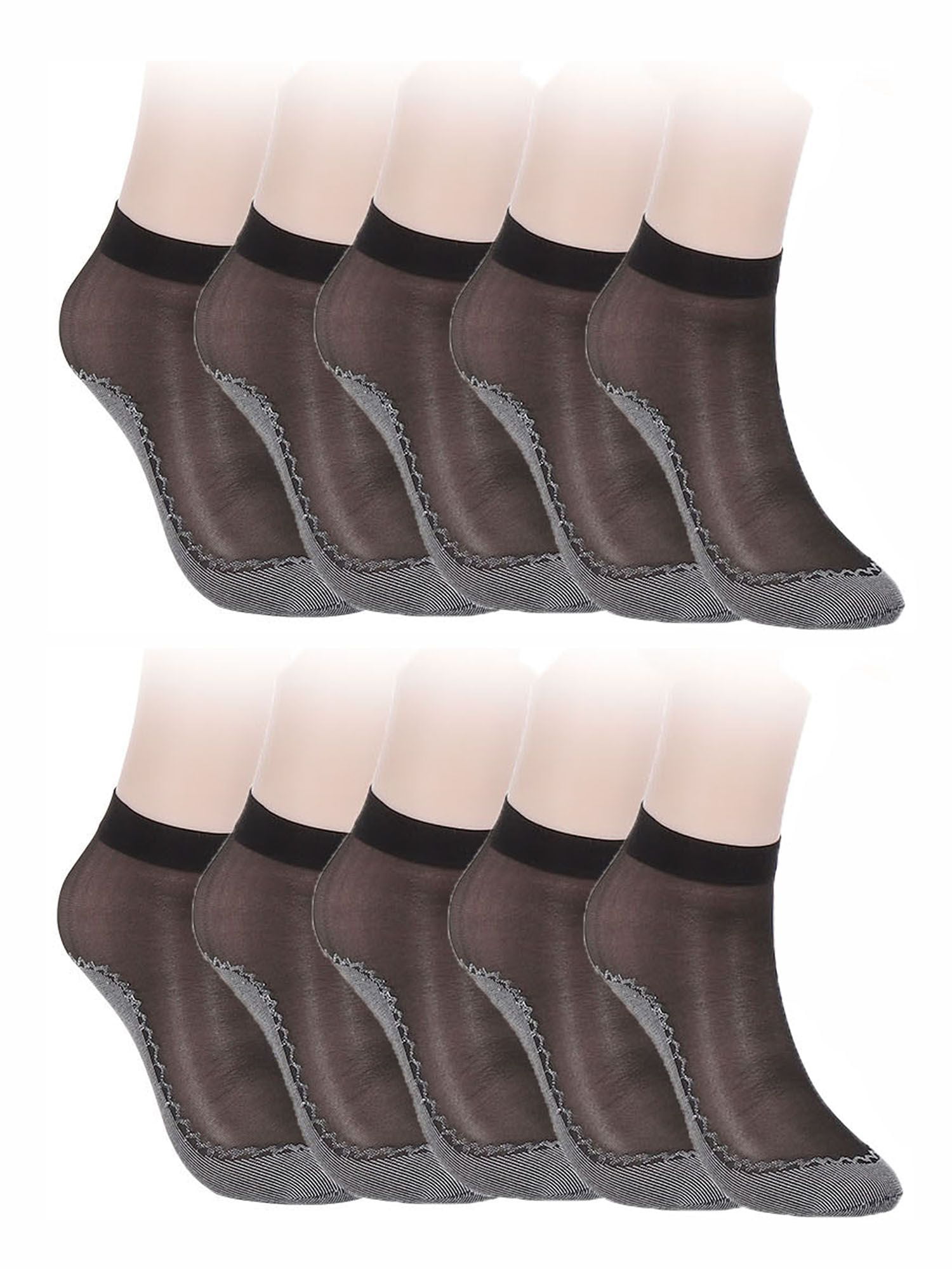 Spencer Women's 10 Pairs Silky Anti-Slip Cotton Sole Sheer Ankle High ...