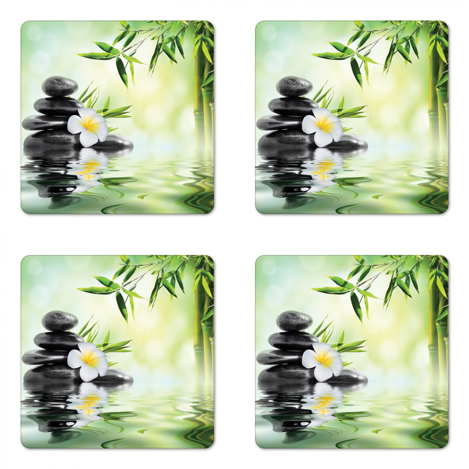 Spa Coaster Set of 4, Garden Frangipani Bamboo Japanese Relaxation ...